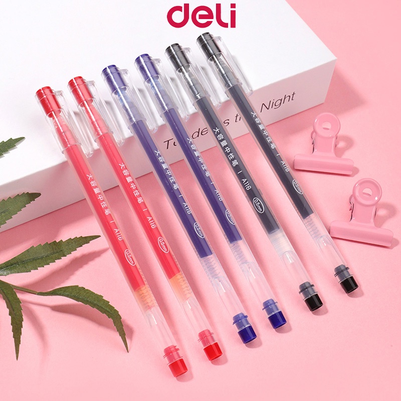 Deli Gel Pen 0.5mm (Black/Blue /Red) Writing Pen Stationery School ...