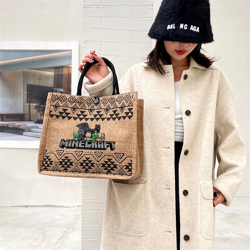 Fashion Beach Bag Korean Shoulder Bag Anime Minecraft Tote Bag Summer ...