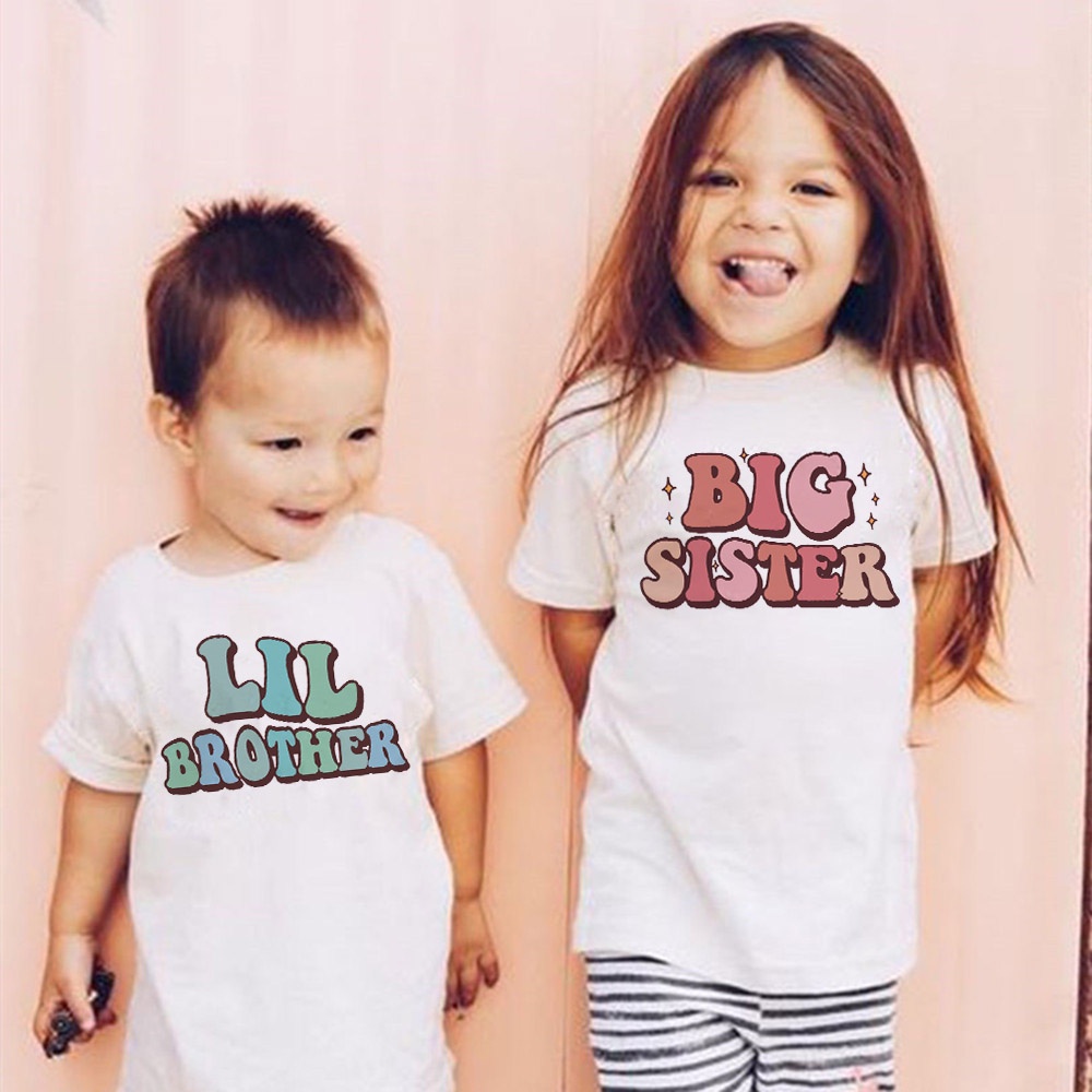 Big Sister Little Brother Print T-shirt Boy Girl Matching Outfit Tops ...