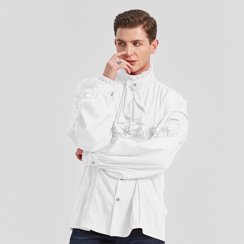 White Cotton Ruffles Long Sleeves Halloween Cosplay Vintage Pirate ...