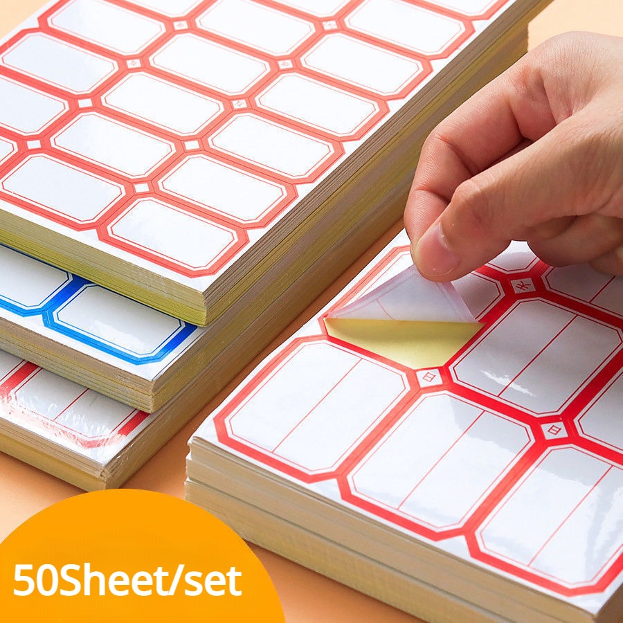 50sheet Hand Writing Tag Self Adhesive Office Name Red Boarder Sticker ...