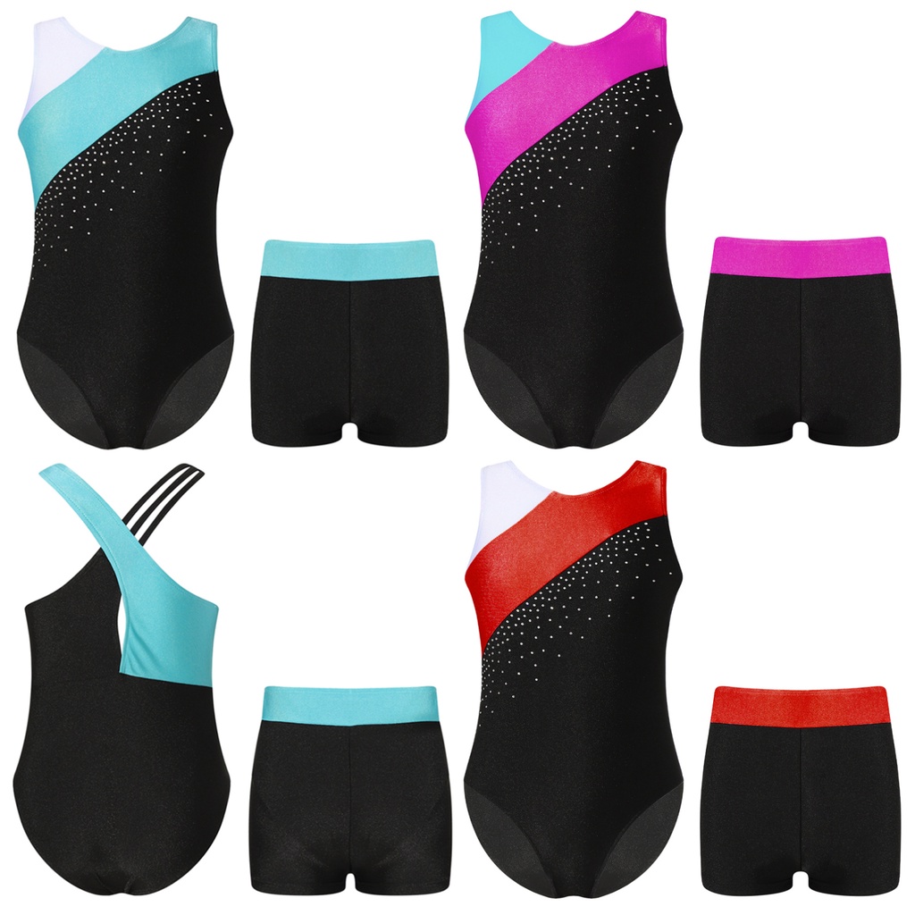 Kids Girls Stylish Dance Clothes Set Sleeveless Round Neckline Shiny ...