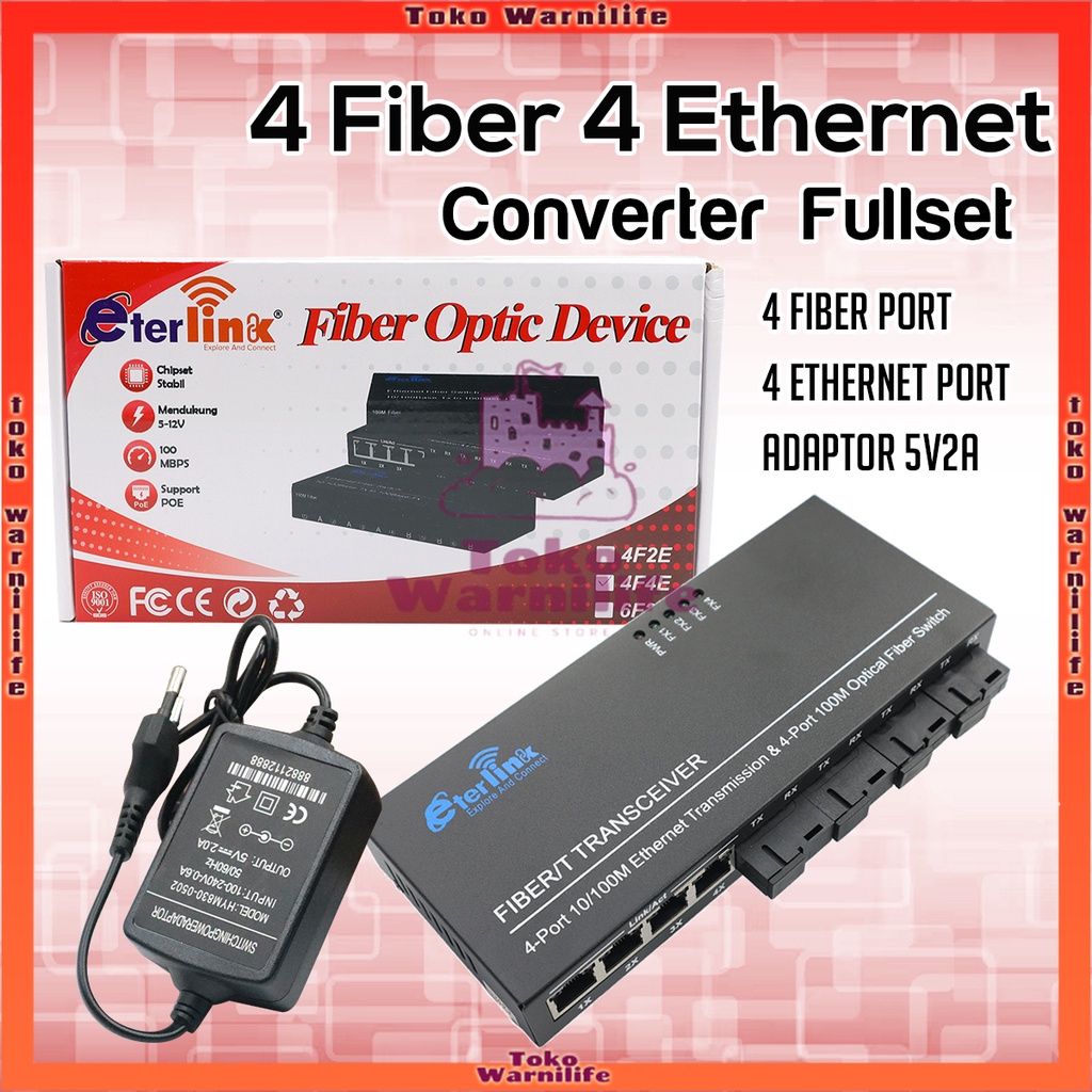 4 Port Ethernet 4 Port Optical Fiber Switch Media Converter Fullset ...