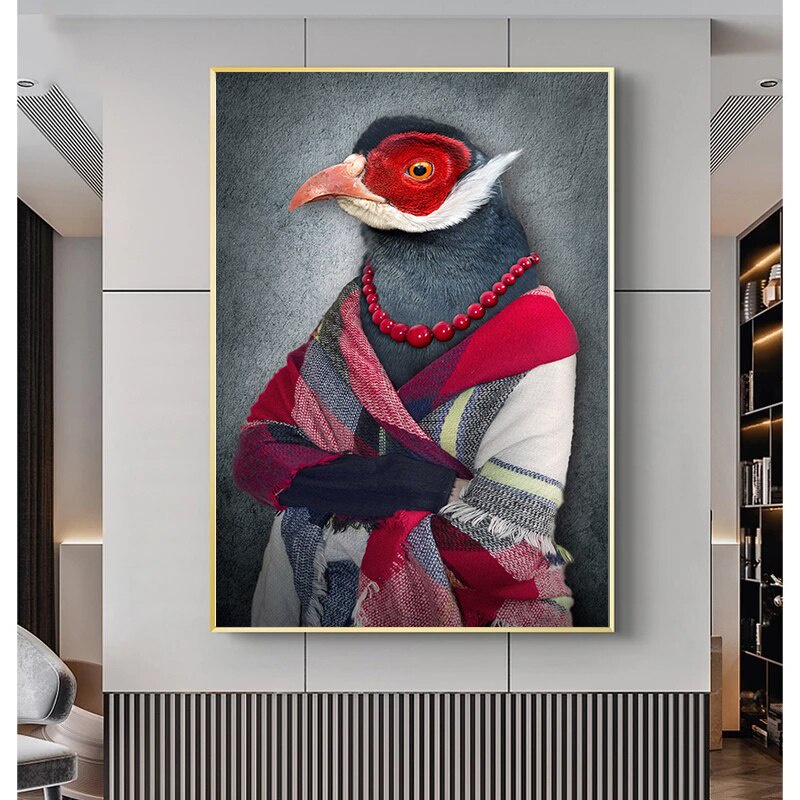 Modern Bird Lady In Shawl Skirt Art Canvas Painting Anthropomorphic ...