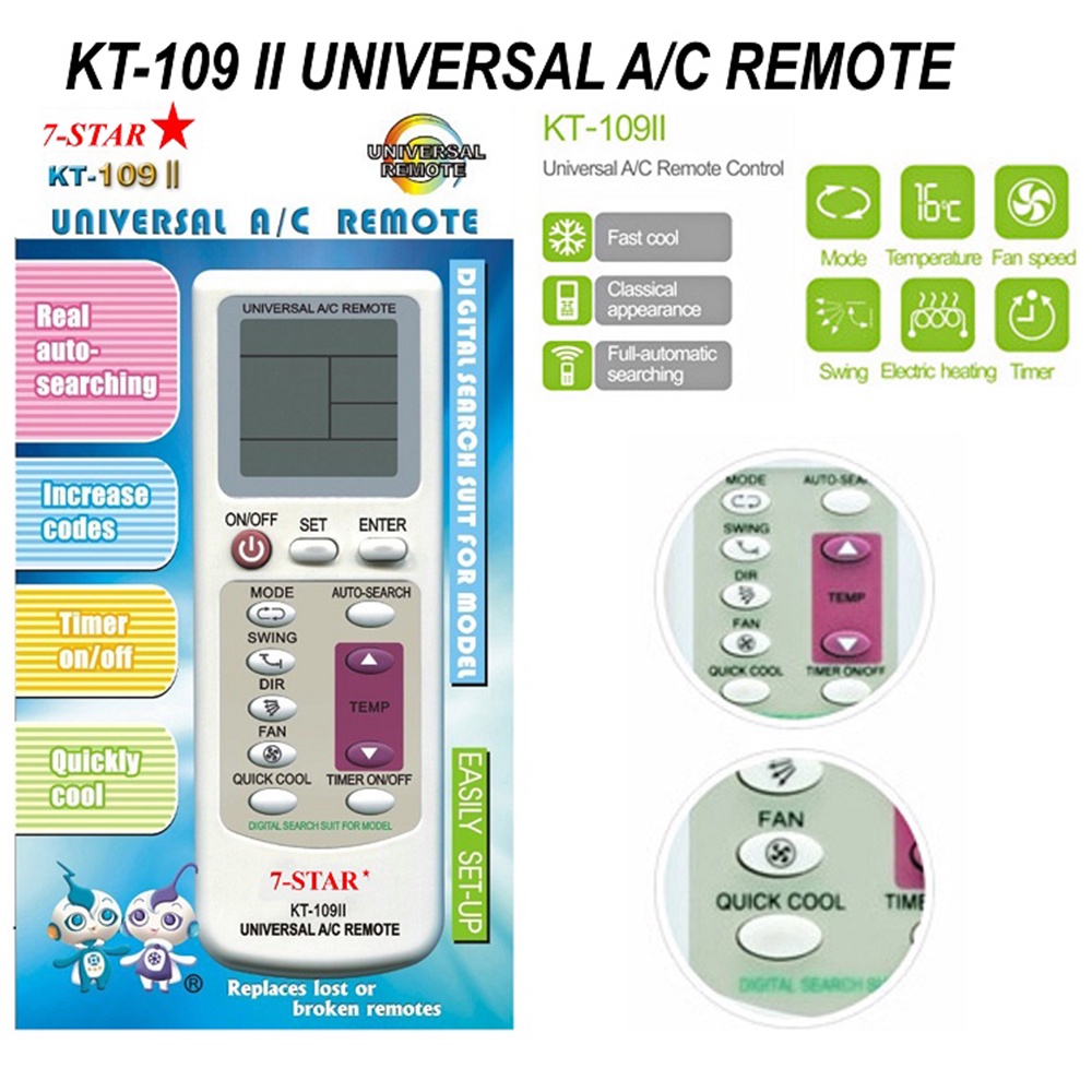 Universal Aircon Remote Control KT-109II for all Air Conditioners (Fast ...