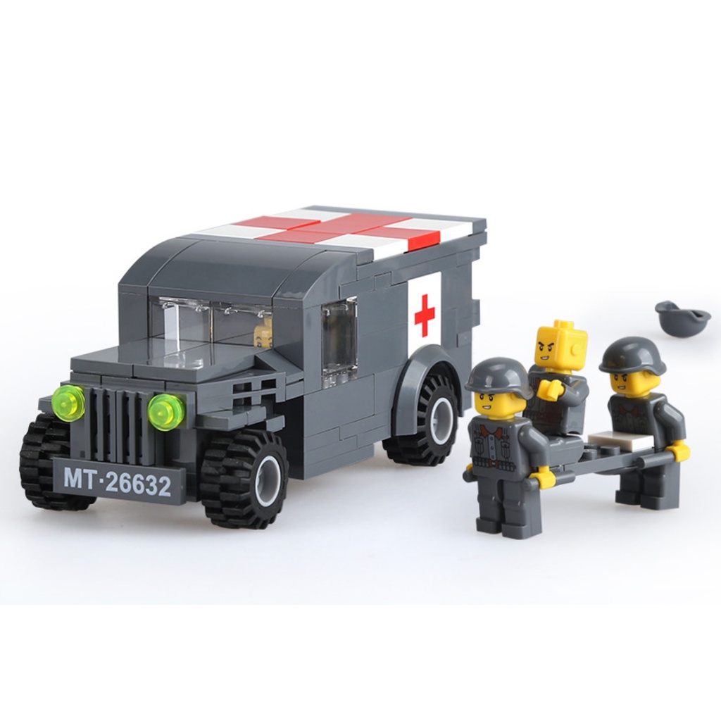 160PCS MOC WW2 Rescue Field Ambulance Truck Figure Scene Model Toy ...