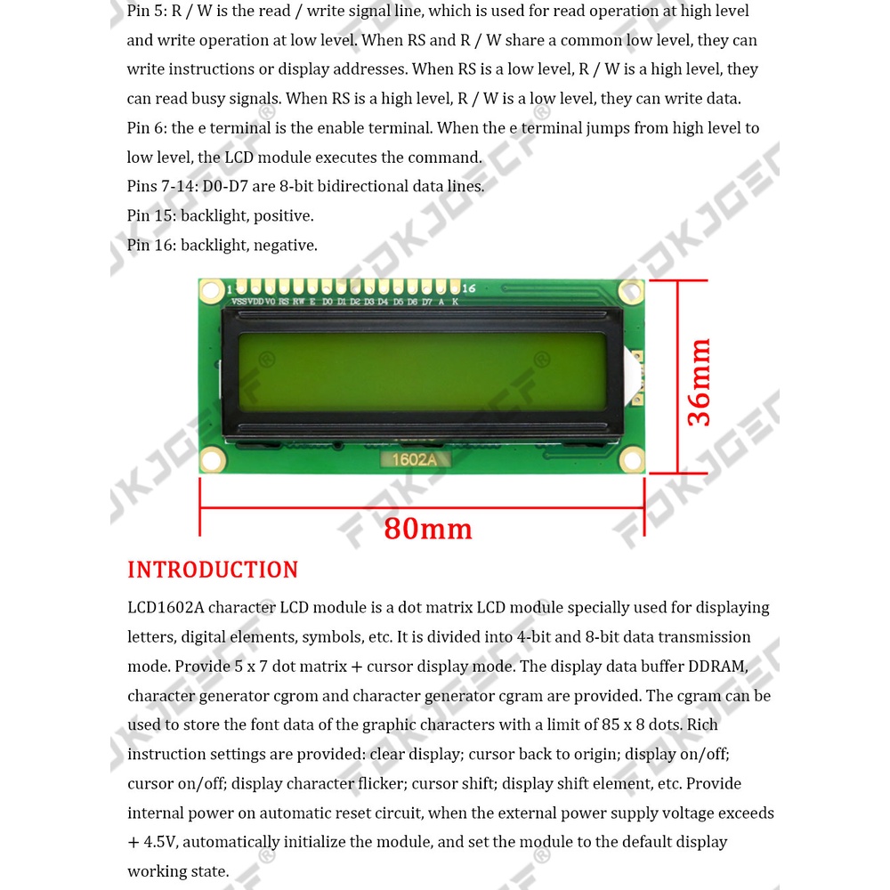 LCD1602 5V 1602 module Blue/Green screen 16x2 Character LCD Display ...