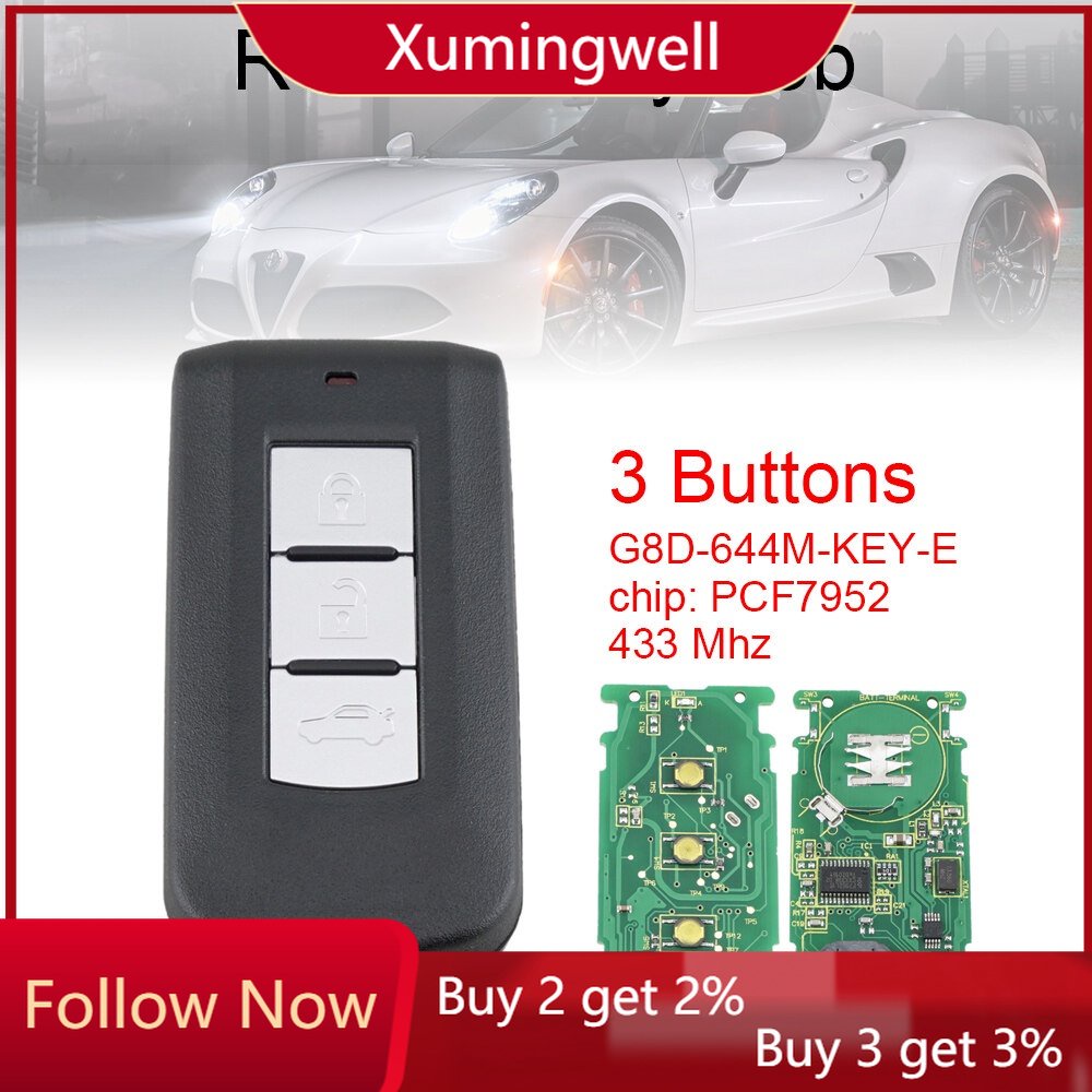 xuming 3 Button 433Mhz Smart Remote Key with PCF7952 Chip FCC G8D-644M ...