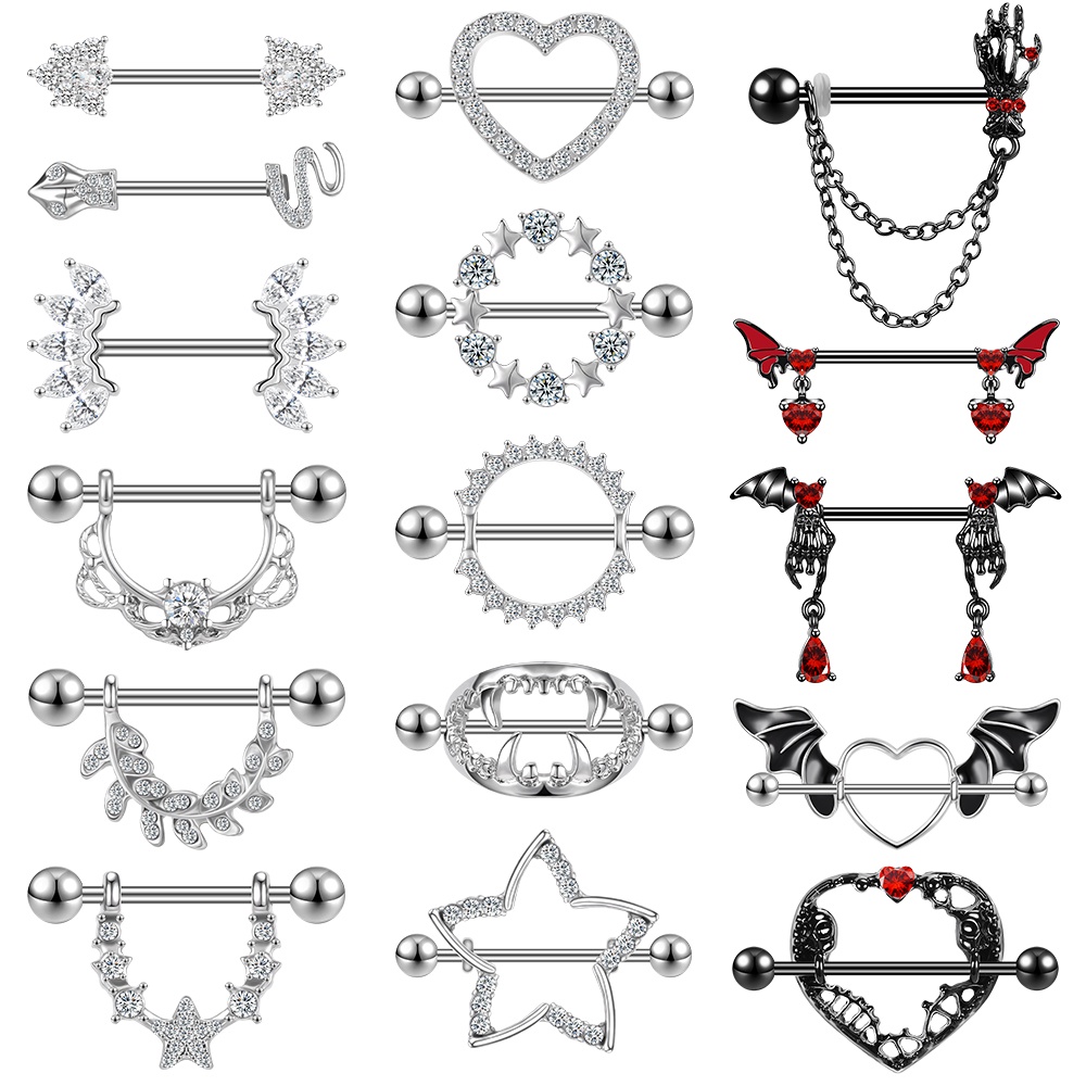 1 PC 14G Skull Hand Chain Body Piercing Spider Bat Barbell Ring ...