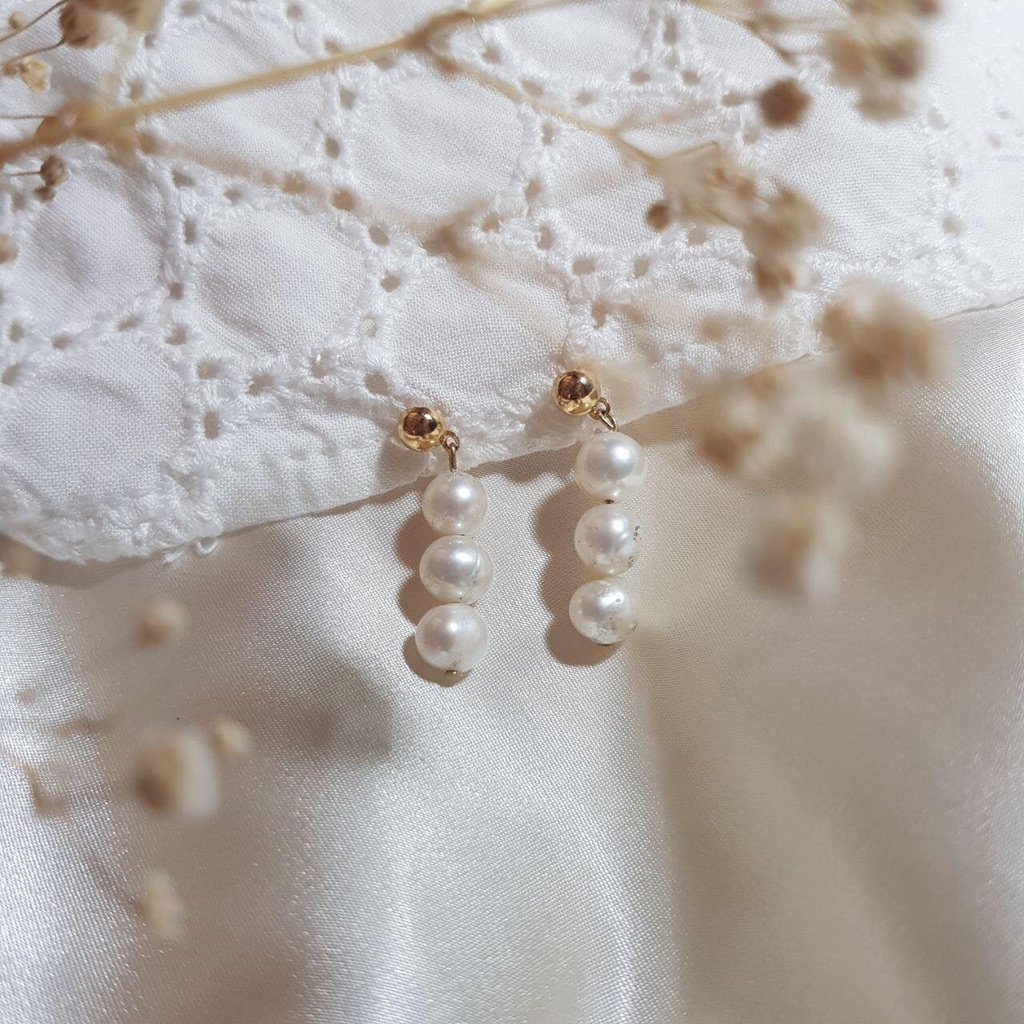 freshwater Pearl Earrings 3pc Dangling drop hikaw korean fashion ...