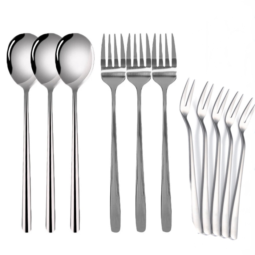 Stainless Steel Tableware Spoon Fork/Dessert Salad Fork/Two-Tooth Fruit ...