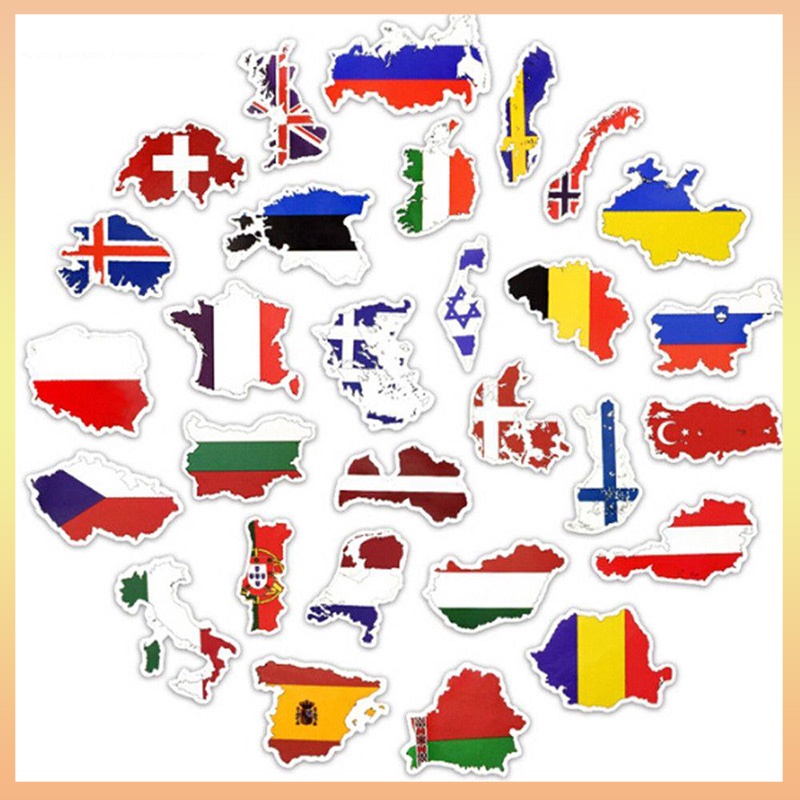 50Pcs National Flags Stickers Countries Map Travel Sticker DIY Suitcase ...