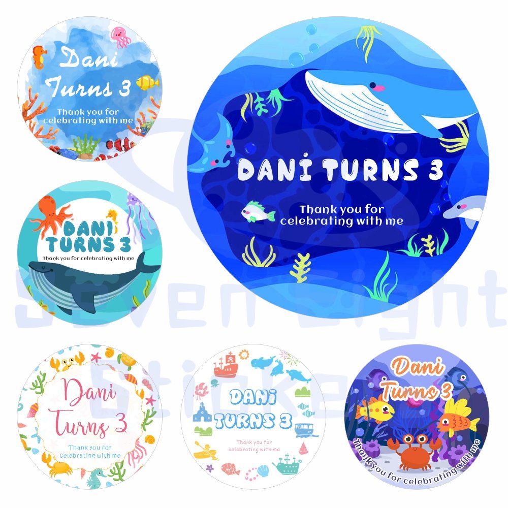 10Pcs Custom Birthday Sticker - Ocean Animals Sticker Ocean Birthday ...