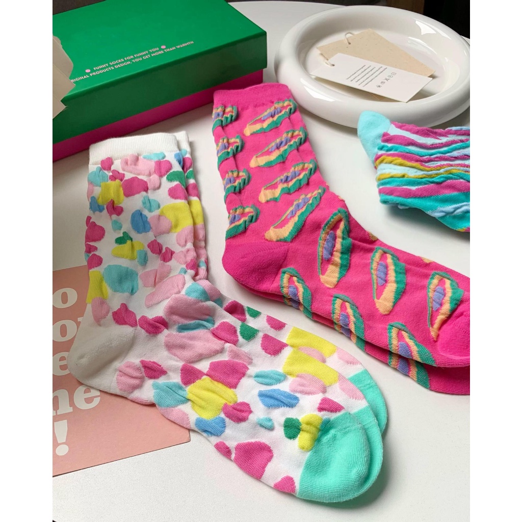 New Style Embossed Socks Women Summer Fresh Mid-Tube Cotton Socks ...