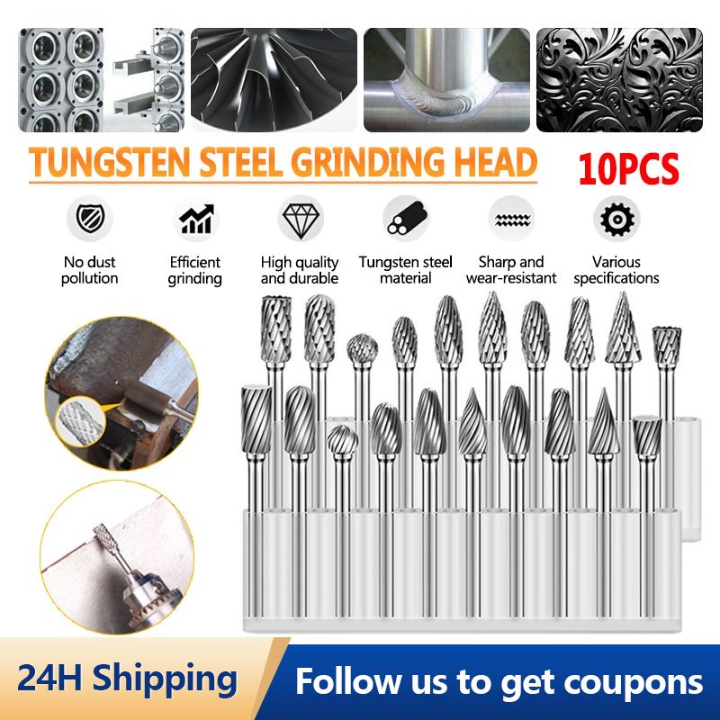 10 Pcs Carbide tungsten steel grinding head Double rotary file milling ...