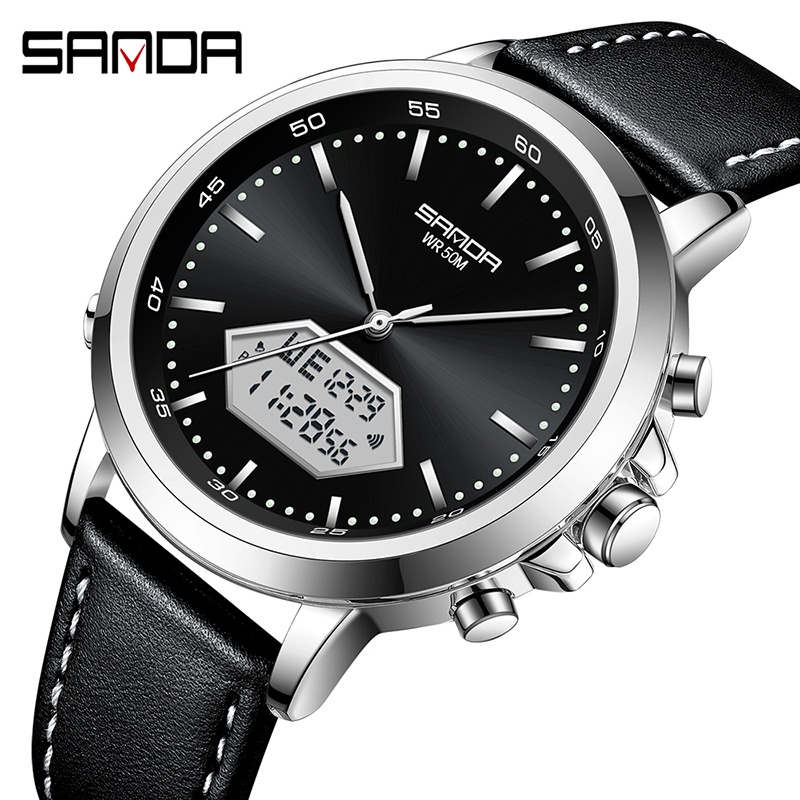 SANDA Waterproof Round Men's Fashion Quartz Watch Stainless Steel Strap ...