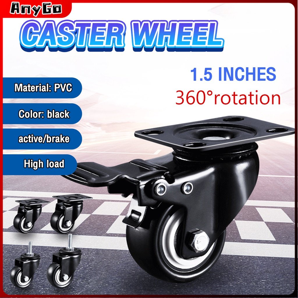 PVC Wheel Swivel Caster Wheel 1.5" Brake Wheel Trolley Silent Wheels ...