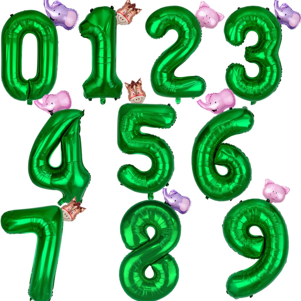 3Pcs Jungle Safari Animal Balloon 32inch Green Number Balloon Donkey ...