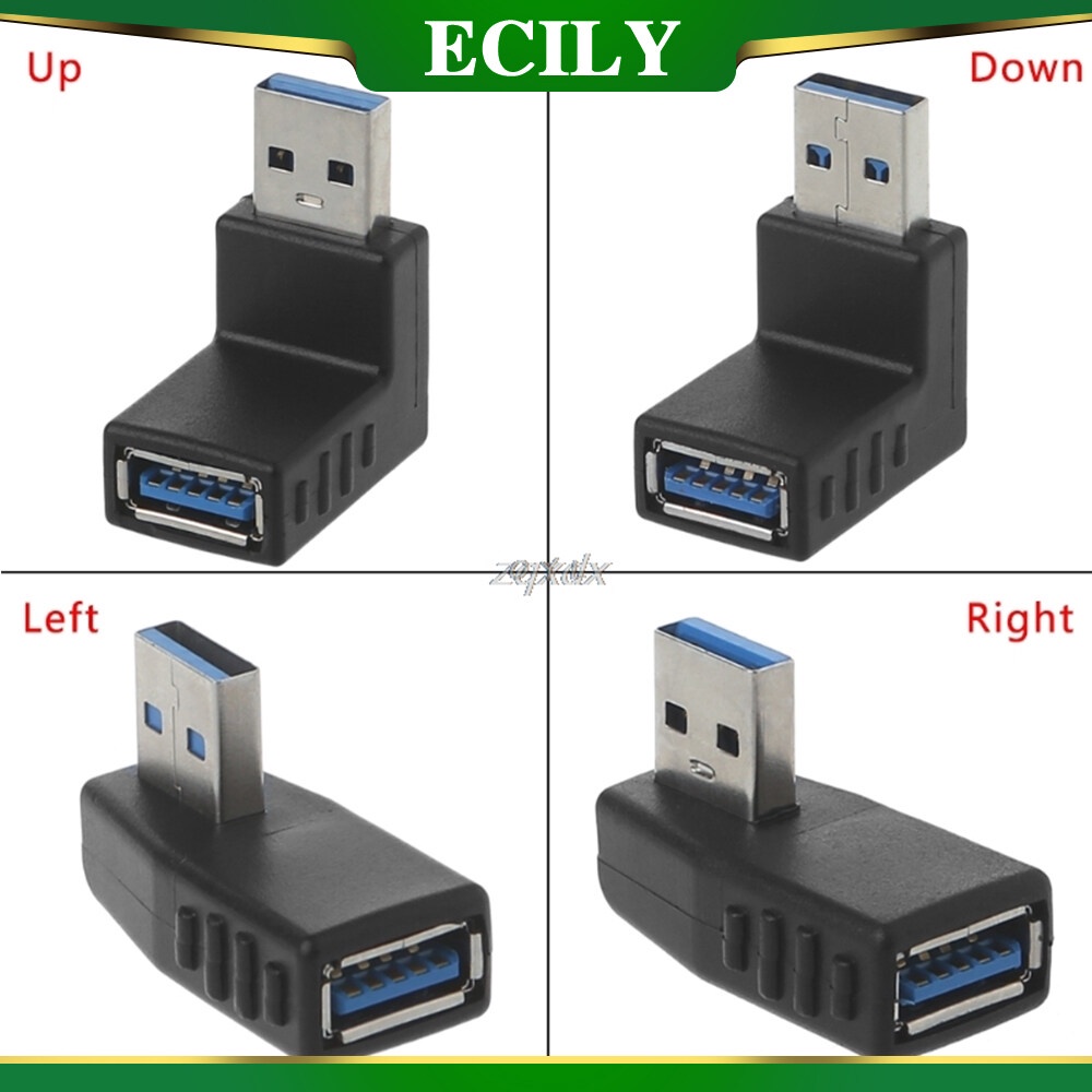 ECILY 90 Degree Left Right Angled USB 3.0 A Male To Female Adapter ...