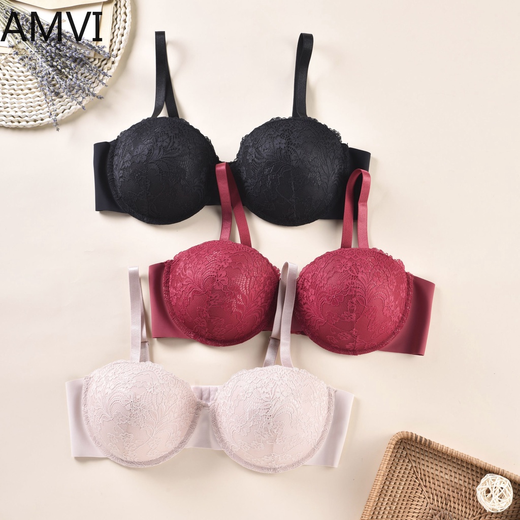 AMVI Ladies Push Up Sexy Lace Bras High Quality Plus Size With steel ring Women Underwear Sexy 3 ...