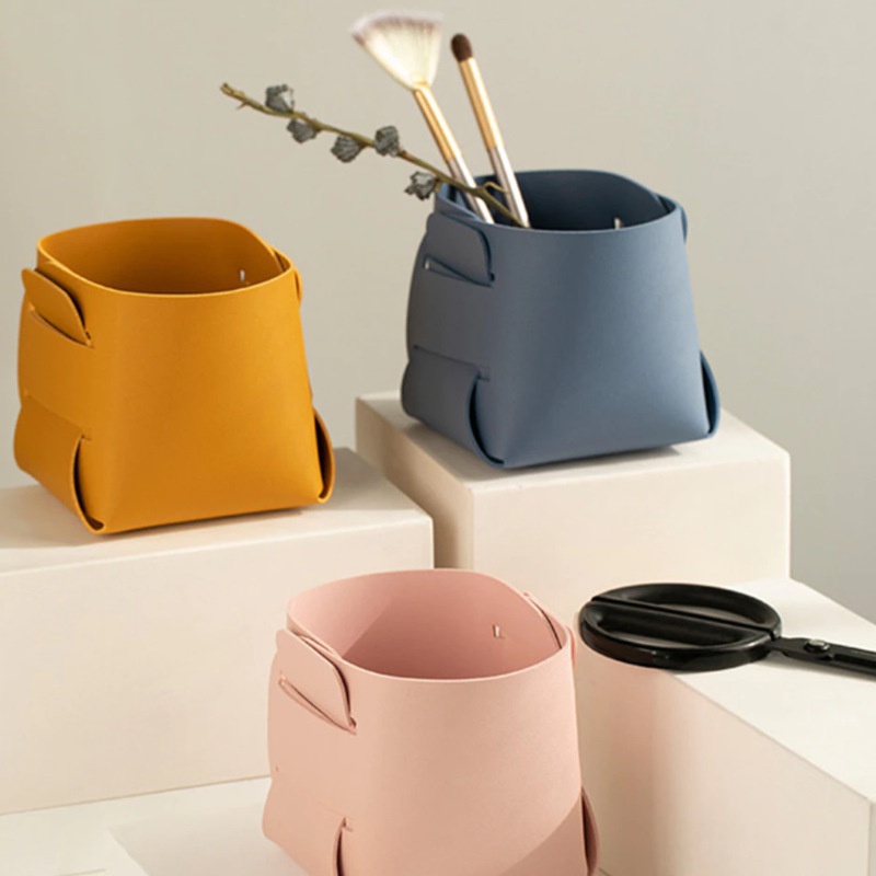 Simple Nordic Desktop Storage Box Leather Storage Bucket Eyebrow Pencil ...