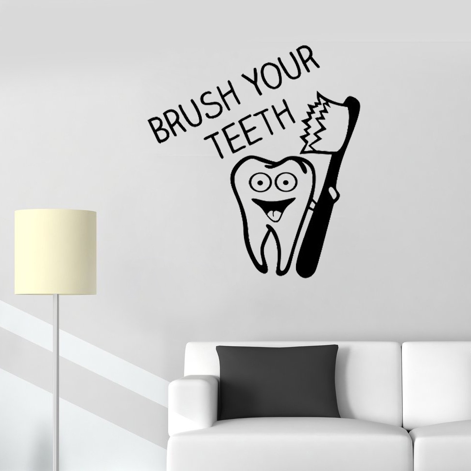 Cute Bathroom Decor Quotes Wall Sticker Brush Your Teeth Art Vinyl ...