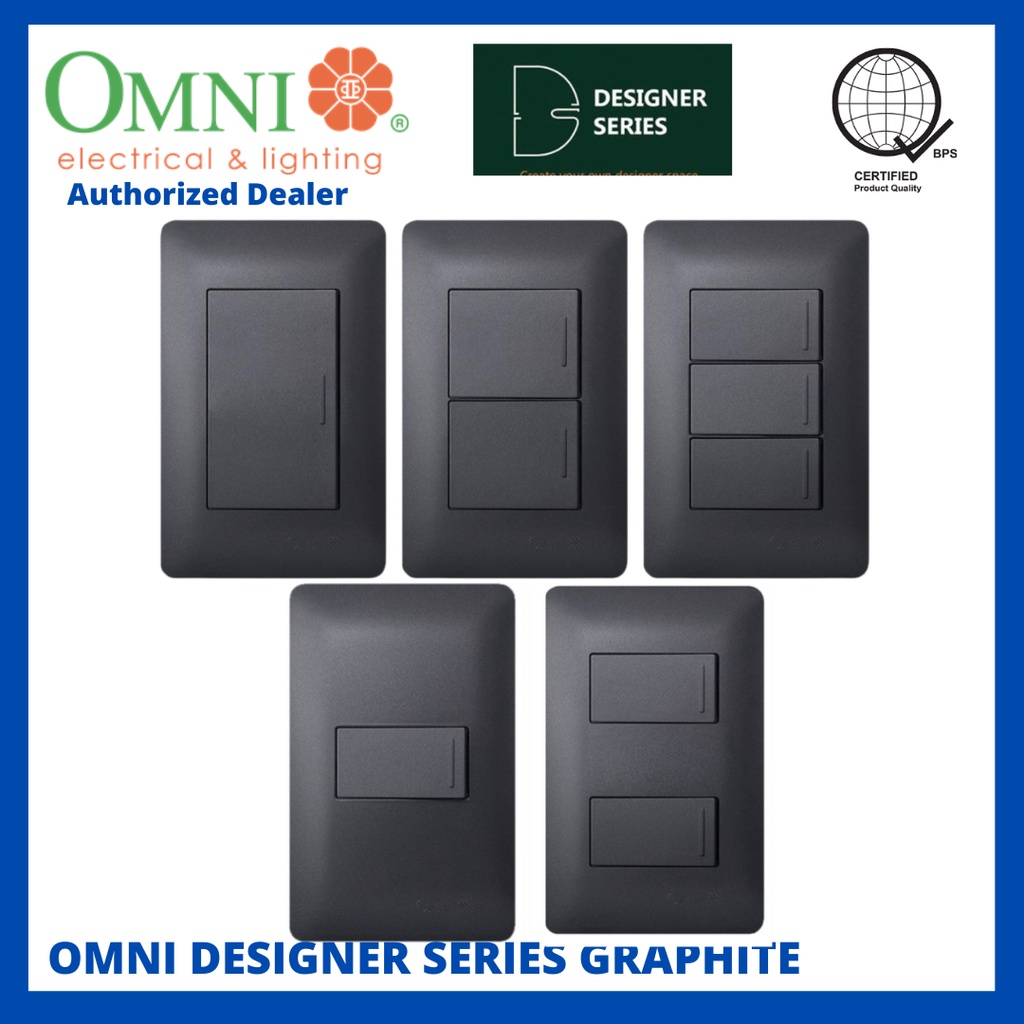 Omni Designer Series GRAPHITE 1 Way 3 Way Switch Set 16A (1GANG, 2GANG ...