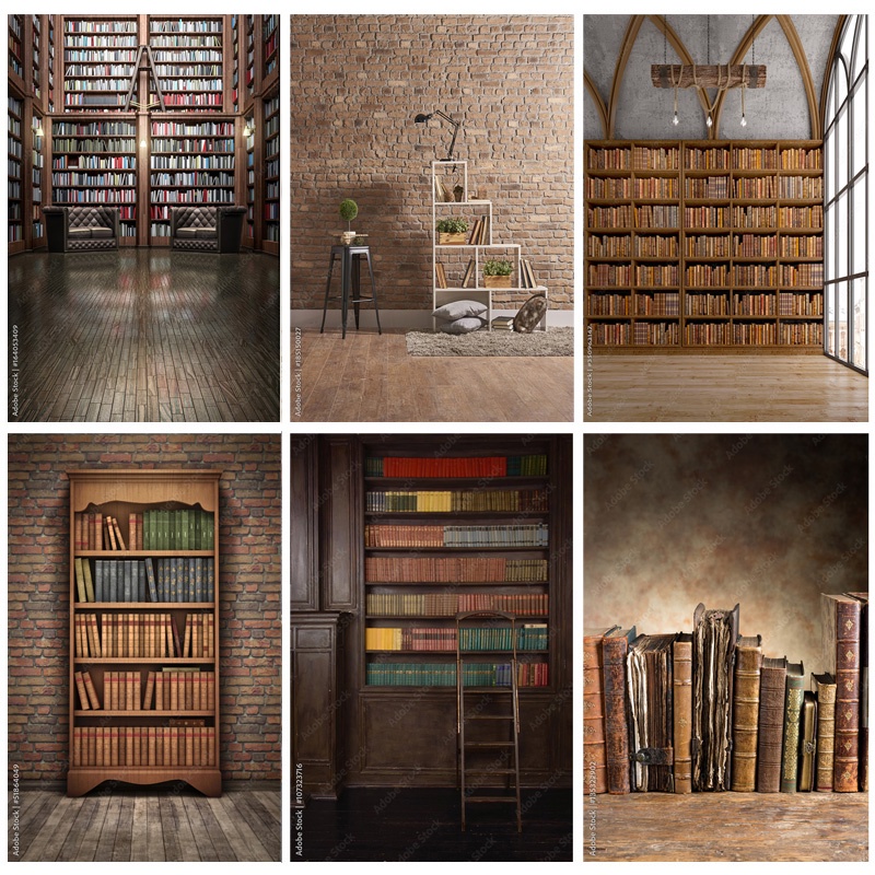 Art Cloth Bookshelf Book Library Photography Backdrops Portrait Photo ...