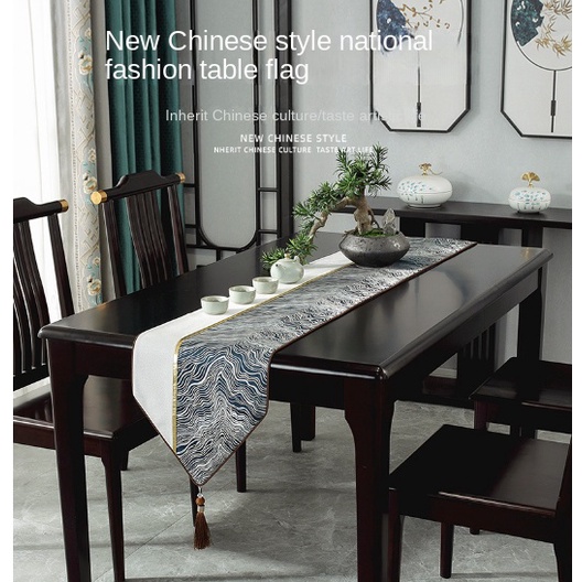 Marbled Table Runner High Precision Stitching Gold Jacquard Tassel ...