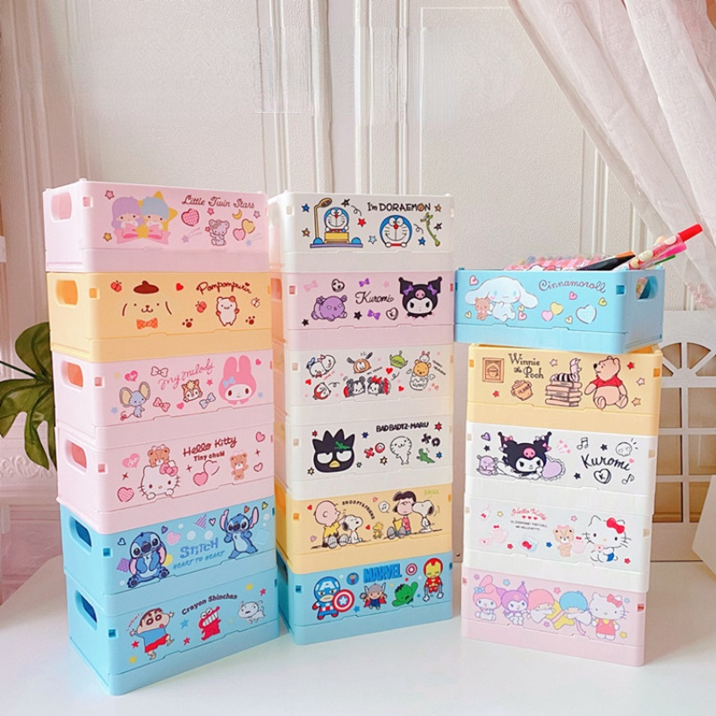 Foldable Mini Storage Box Melody Kuromi Anime Desktop Flip Overlay Box ...