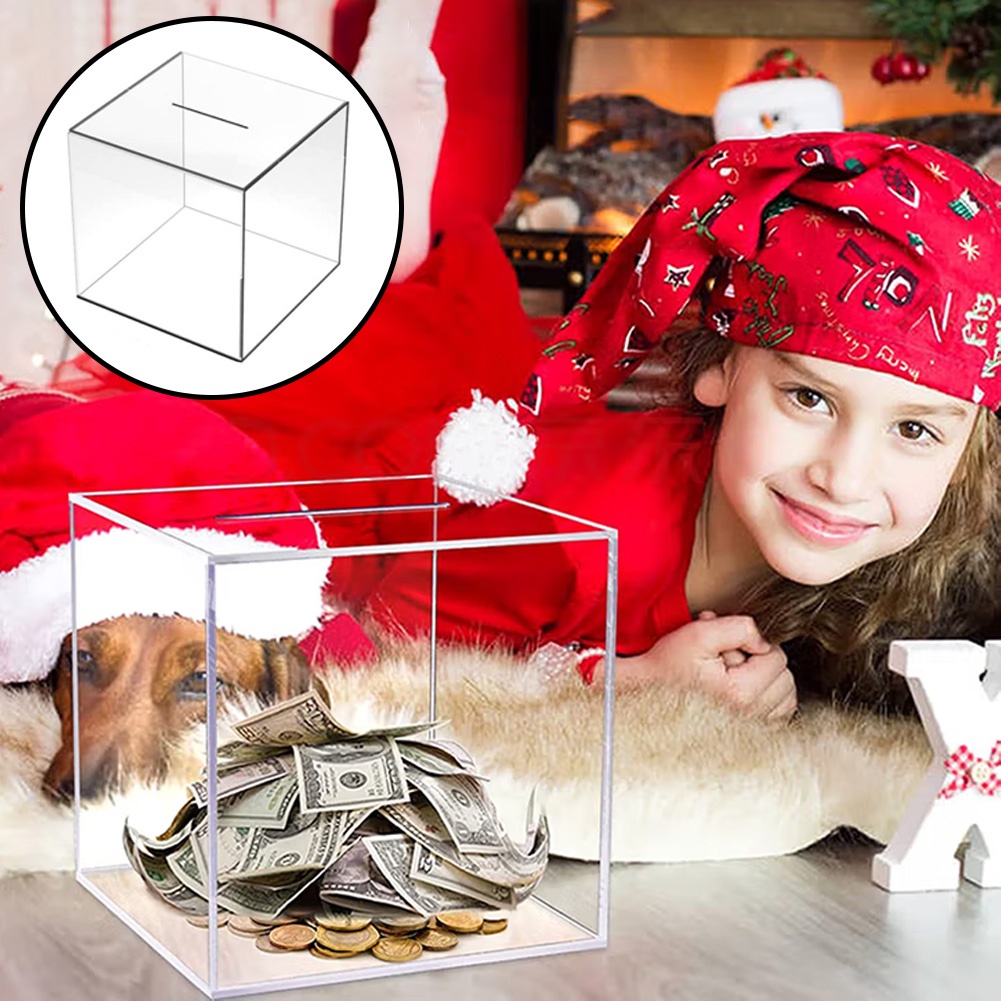 Clear Acrylic Gift Piggy Bank Simple Box Durable Home Break To Open ...