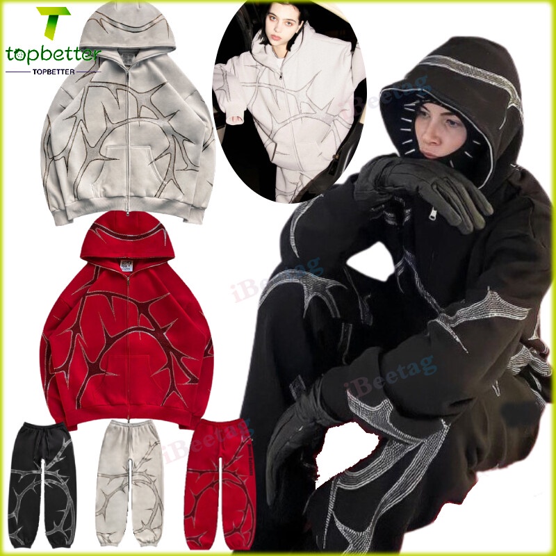 Y2K Rhinestone Skeleton Oversized Zip Up Sweatshirts Goth Hoodies Women Grunge Hooded Jacket ...