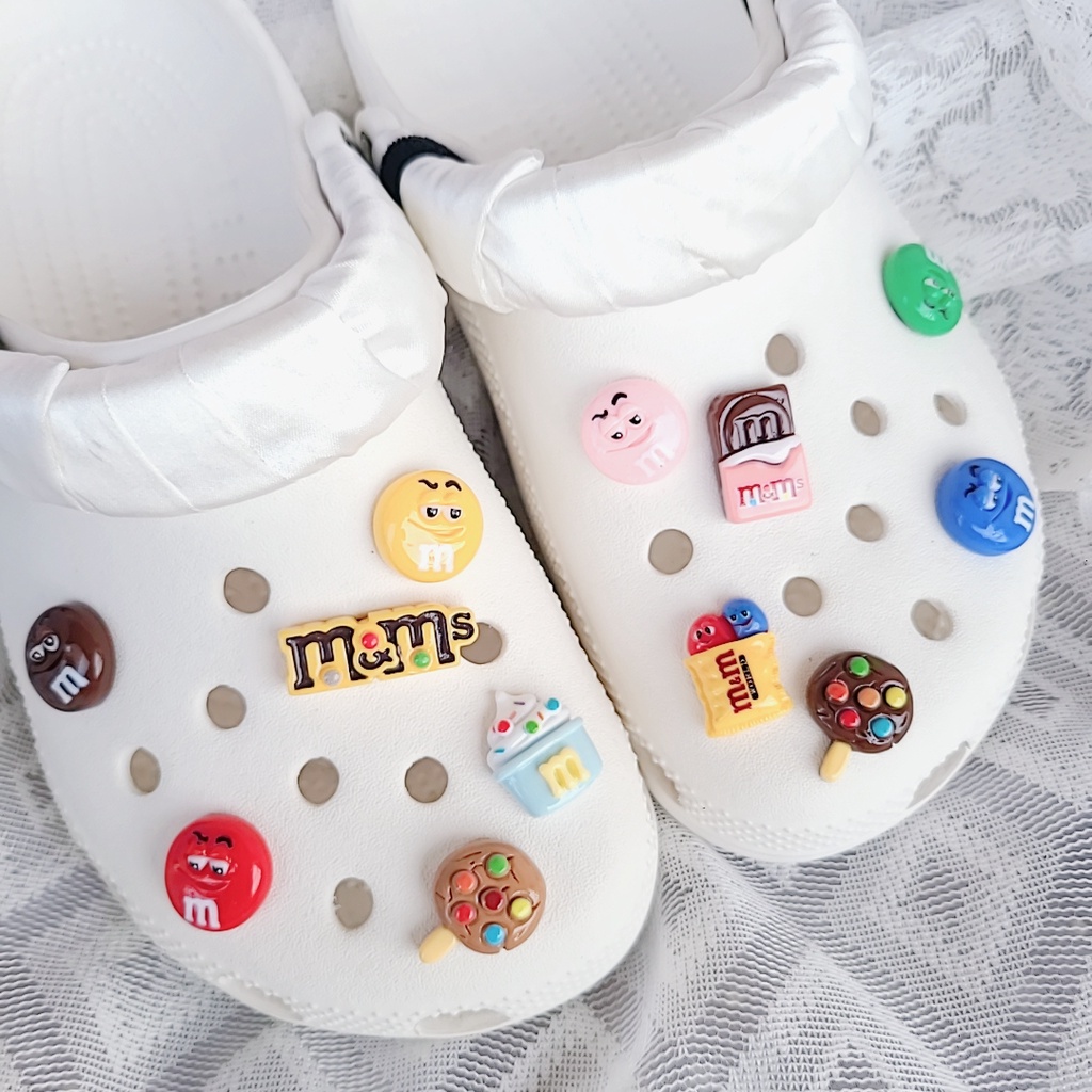 12PCS INS New Shiny M&M Chocolate beans Crocs DIY Jibbitz Charm Button ...