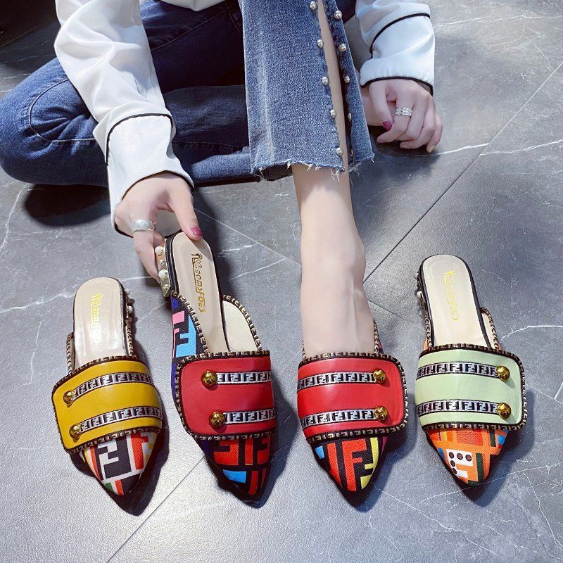 Spring Cyber-famous Pointed Color-block Flat Sandals Mill Shoes ...