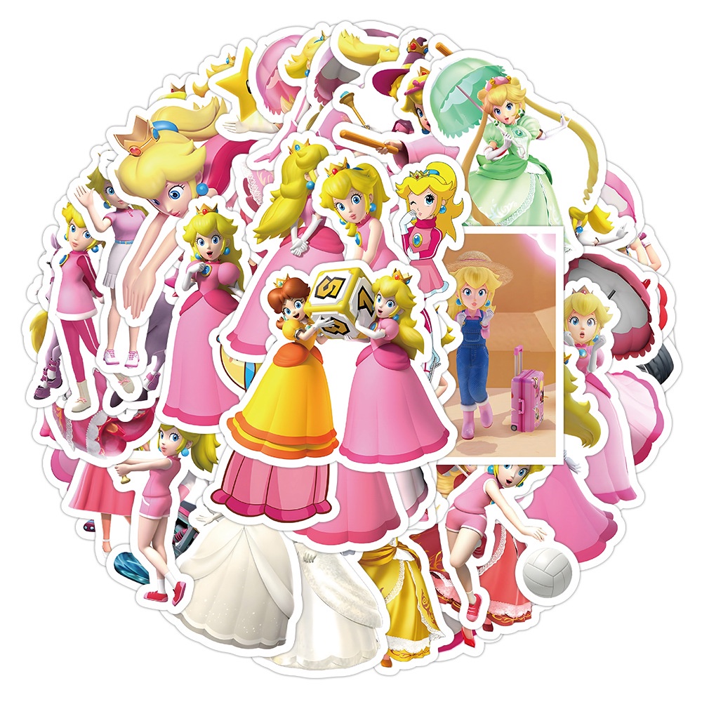 50Pcs Princess Peach Cartoon Theme Party Graffiti Stickers Cute Pink ...