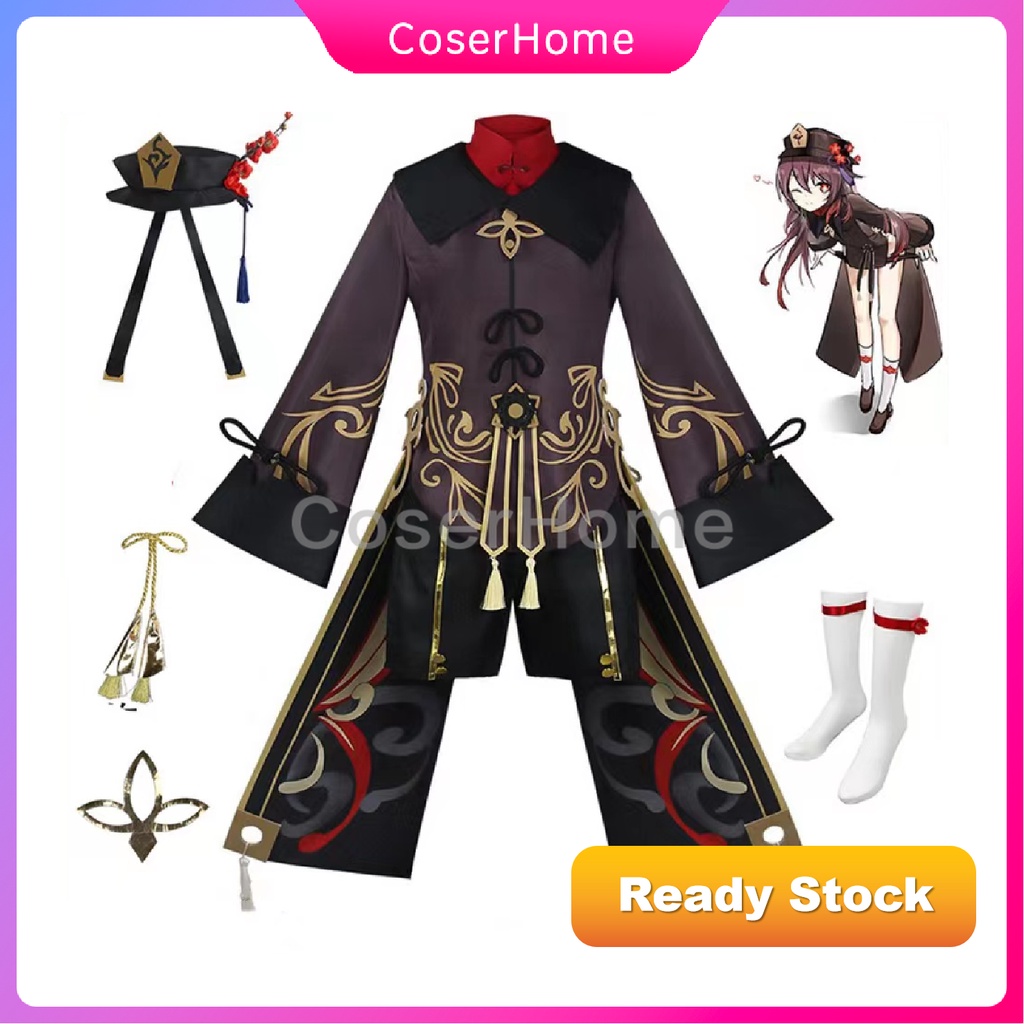 Genshin Impact Hu Tao Costume Full Set with hat Hutao Cosplay Halloween ...