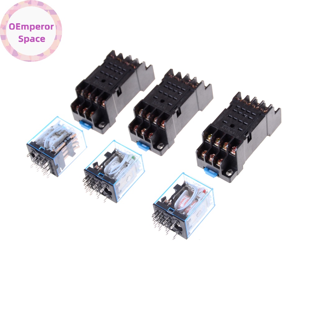 OEmperor MY4NJ 12v/24v/220v Coil Power Relay DIN Rail Mounted 14 Pin 4PDT with Socket PH ...