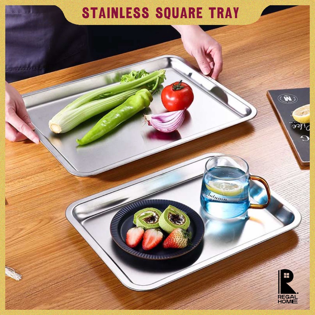 Multipurpose Stainless Steel Rectangular Food Tray Serving Tray BBQ ...