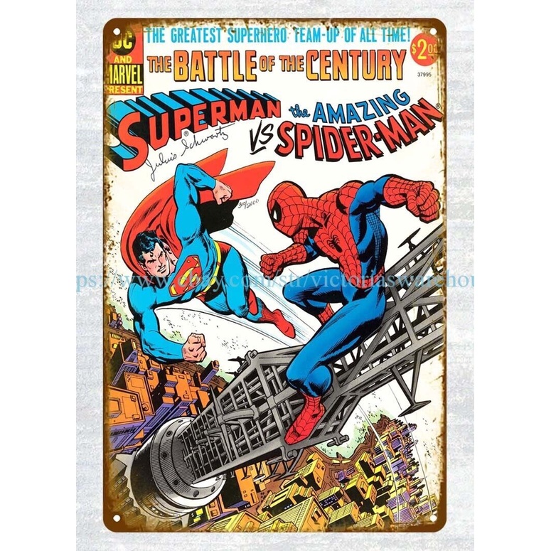 1976 SUPERMAN VS AMAZING SPIDER-MAN COMIC Metal Tin Sign Dream Garage ...