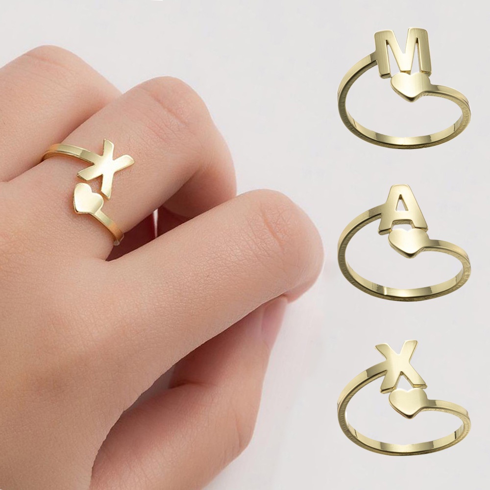 Fashion Heart 26 Letters Rings For Women Gold Color A-Z Initials ...