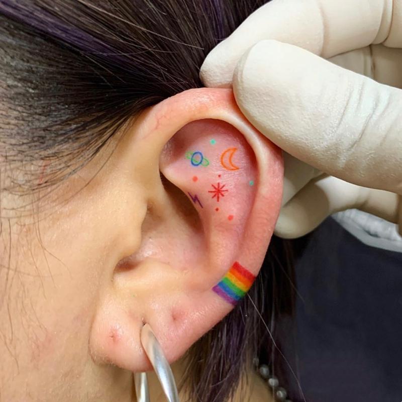 1 Sheet Ear Tattoo Sticker Waterproof Lasting Temporary Tattoo | Shopee ...