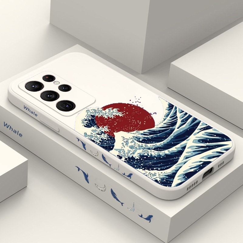 Red Sun Sea Waves Whale Phone Case For Samsung S23 S22 S24 S25 Ultra ...