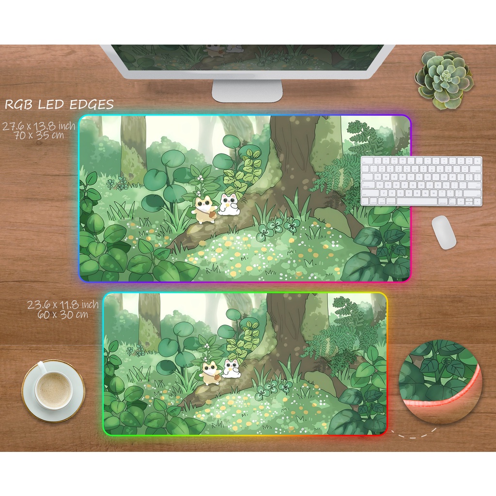 Kawaii Cute Green Desk Mat Sage Green Plants Mousepad Lofi Deskmat ...