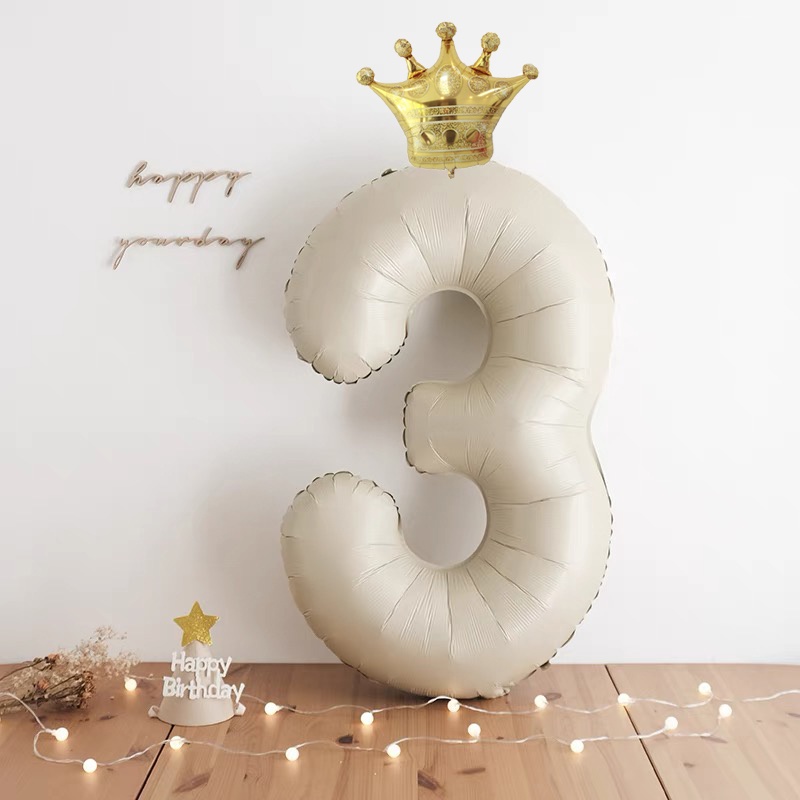 40inch Cream Number Balloons with Crown Foil Balloon 1 2 3 4 5 6 ...