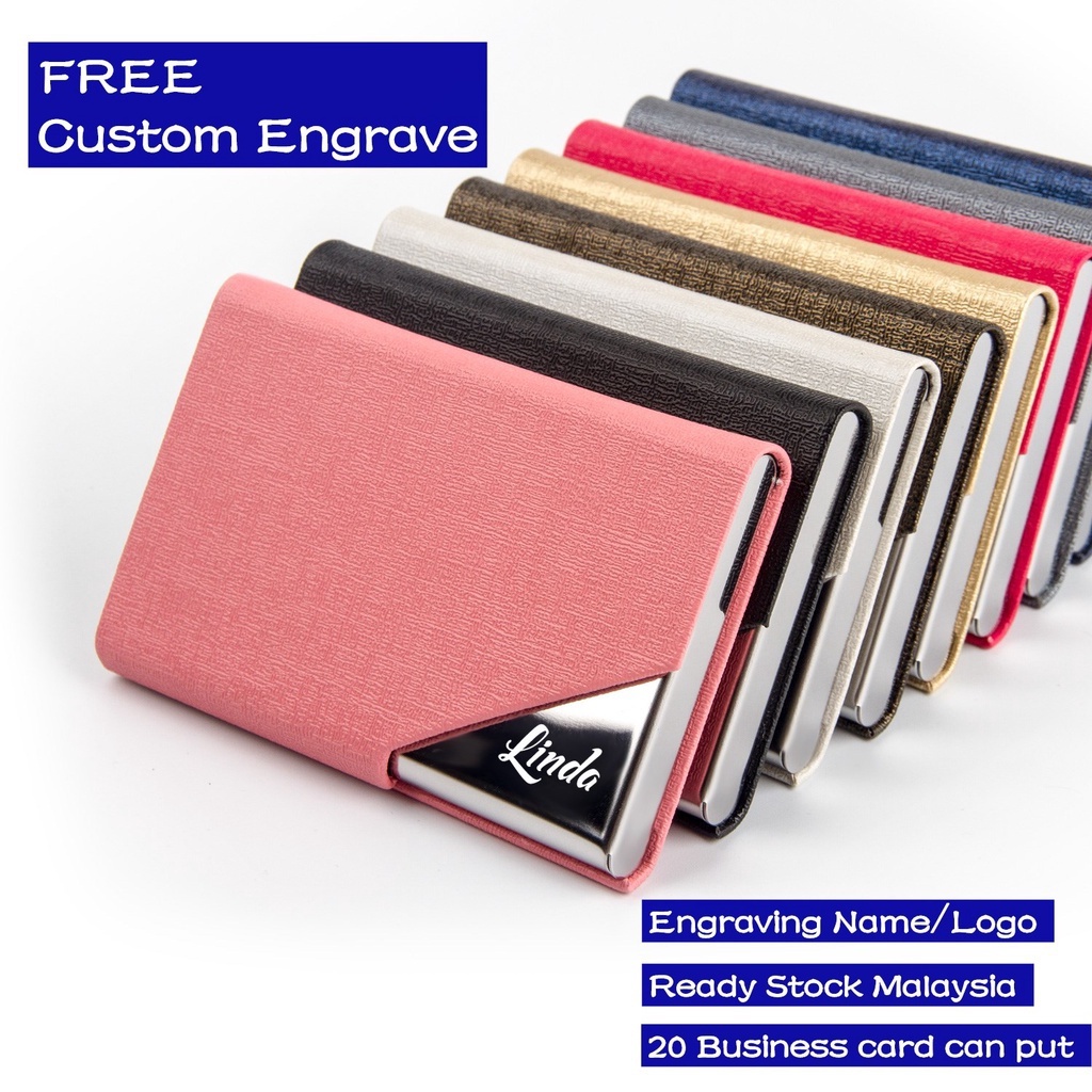Custom engraved personalized Pu stainless steel business card holder ...