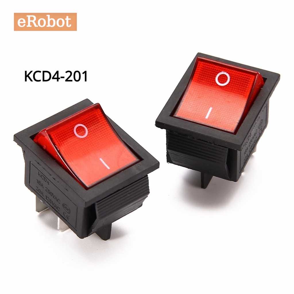 5pcs KCD4-20 2 Position Red Light Rocker Switch 16A/250V 4 Pin ON/OFF ...