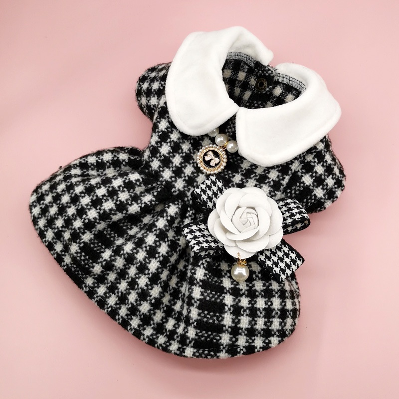Pet Clothes for Dog Black White Plaid Dress for Female Dog Clothes for ...