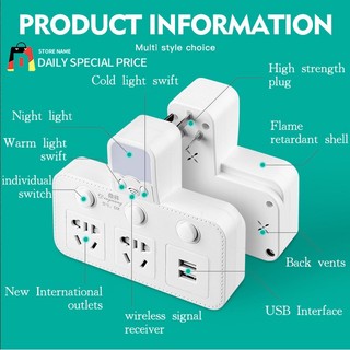 Smart Wireless Plug Outlet Extention with USB Port Night Light Power ...