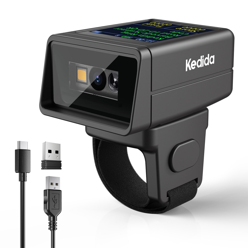 Kedida 2D Wireless Ring Barcode Scanner with Display Screen, 1D 2D QR ...