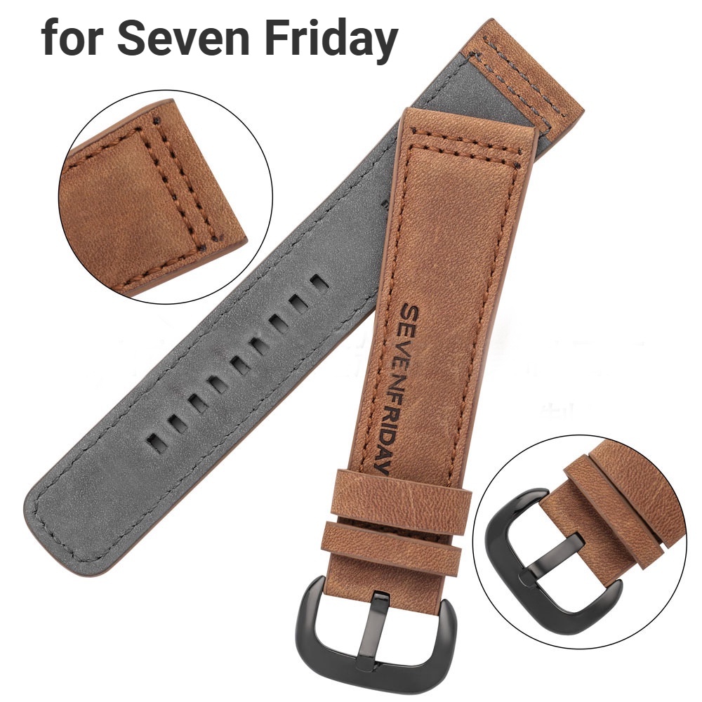 28mm Matte Leather Watch Band for Seven Friday Thick Black Brown Gray ...